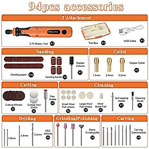 HARDELL 3.7V Cordless Rotary Tool, Rechargeable Rotary Tool Kit with 3-Speeds, Mini Rotary Tool with 94 Accessories for DIY Crafting, Drilling, Sanding, Cutting, Grinding, Polishing, Engraving