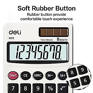 Calculator, Deli Standard Function Basic Calculators, Solar Battery Dual Power Office Calculator with Cover, Metal Panel