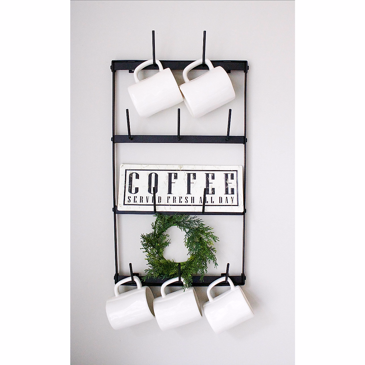 Claimed Corner Mini Coffee Mug Rack - 4 Row Metal Wall Mounted Storage Display Organizer for Coffee Mugs, Tea Cups, Mason Jars, and More.
