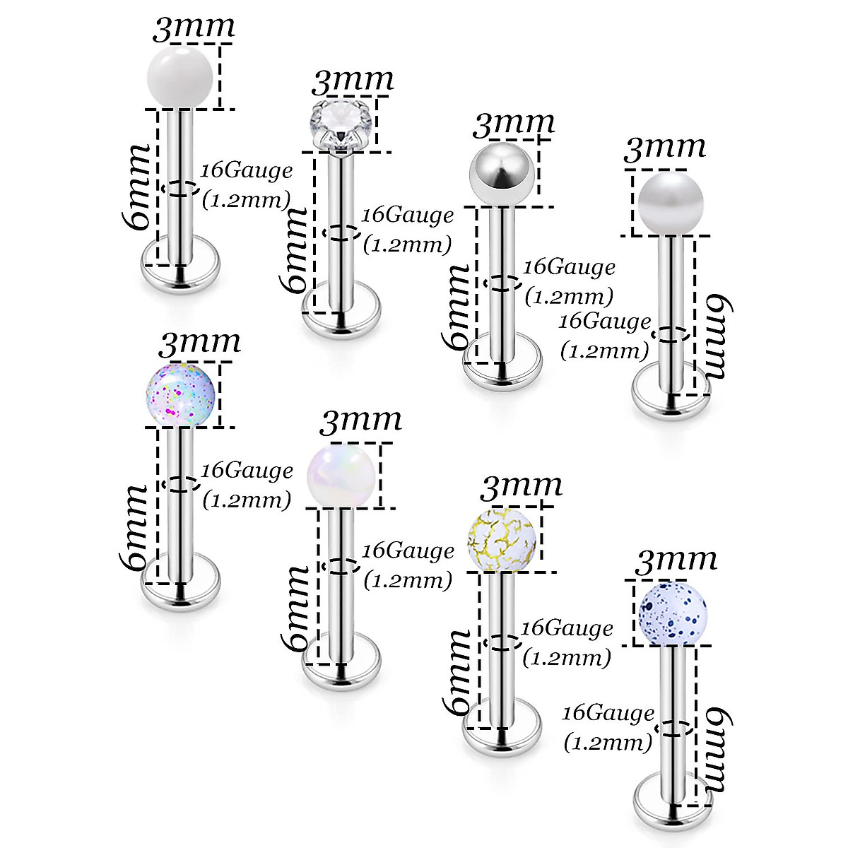 Vsnnsns 16G Cartilage Earrings Tragus Earrings Studs for Women Stainless Steel Cubic Zirconia Stud Earrings Forward Helix Hoop Earrings Piercing Jewelry for Women 6mm