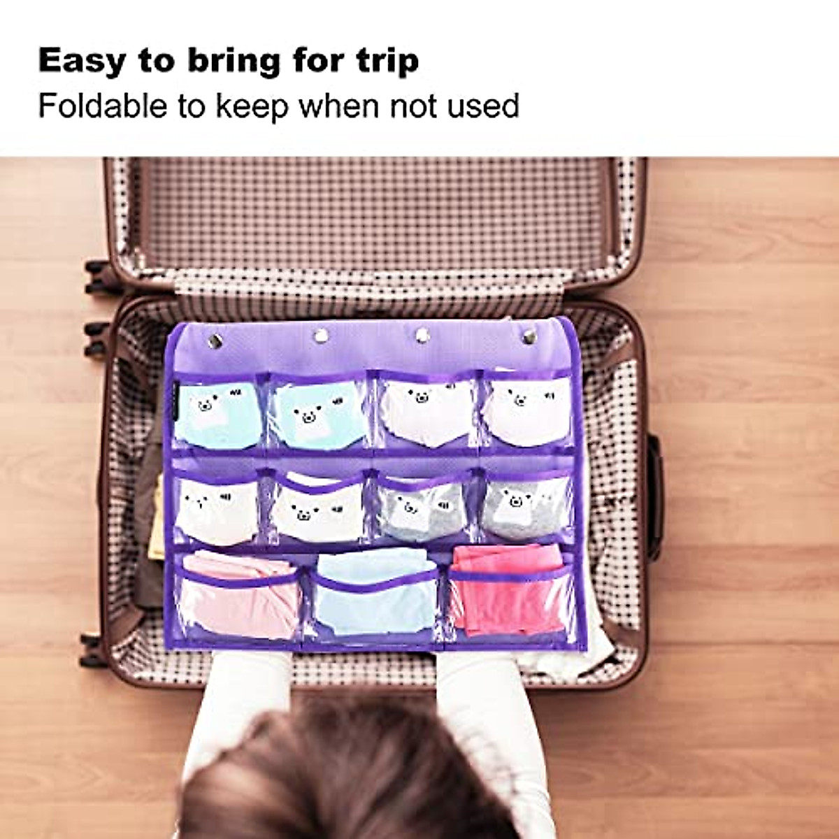 ANZORG Dual Sided Hanging Organizer for Jewelry Makeup Storage Closet Organizers for Bows Socks Underwear with 42 Clear Pockets (PURPLE)