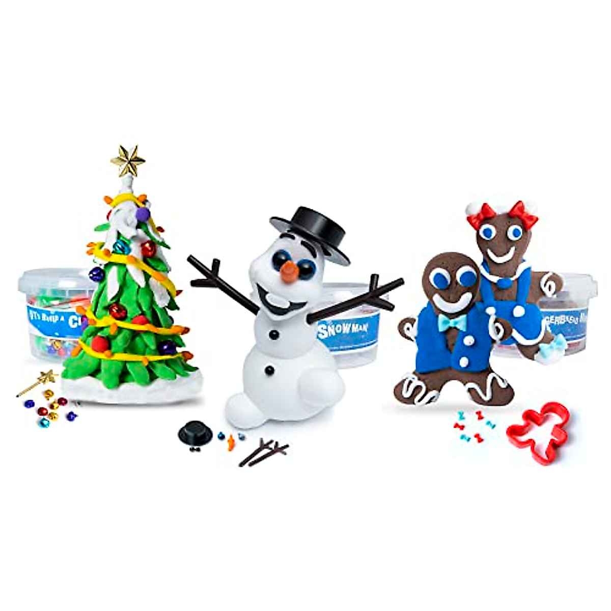 Let's Build A Snowman, Gingerbread Man, & Christmas Tree (3 Piece Kit), Boys and Girls Christmas Stocking Stuffers for Kids; Make Snowman Crafts, Ornaments, Kids Gifts for Xmas, Figurines (Clay/Putty)