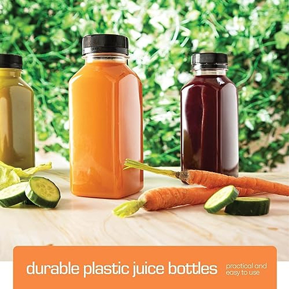 DECADORN 8oz Plastic Bottles With Caps - 12 Pack Plastic Juice Bottles For Juicing - Empty Juice Containers With Lids For Fridge - MADE IN USA Clear Mini Reusable Bottles With Lids - drink container