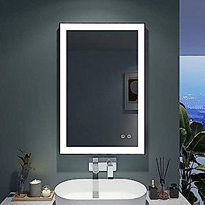FRALIMK Black Framed LED Bathroom Vanity Mirror 24 x 36 inch, High Lumen Lighted Wall Vanity Bathroom Mirror with Lights, Anti-Fog & Auto-Off Defogging Makeup Mirror, Vertical/Horizontal