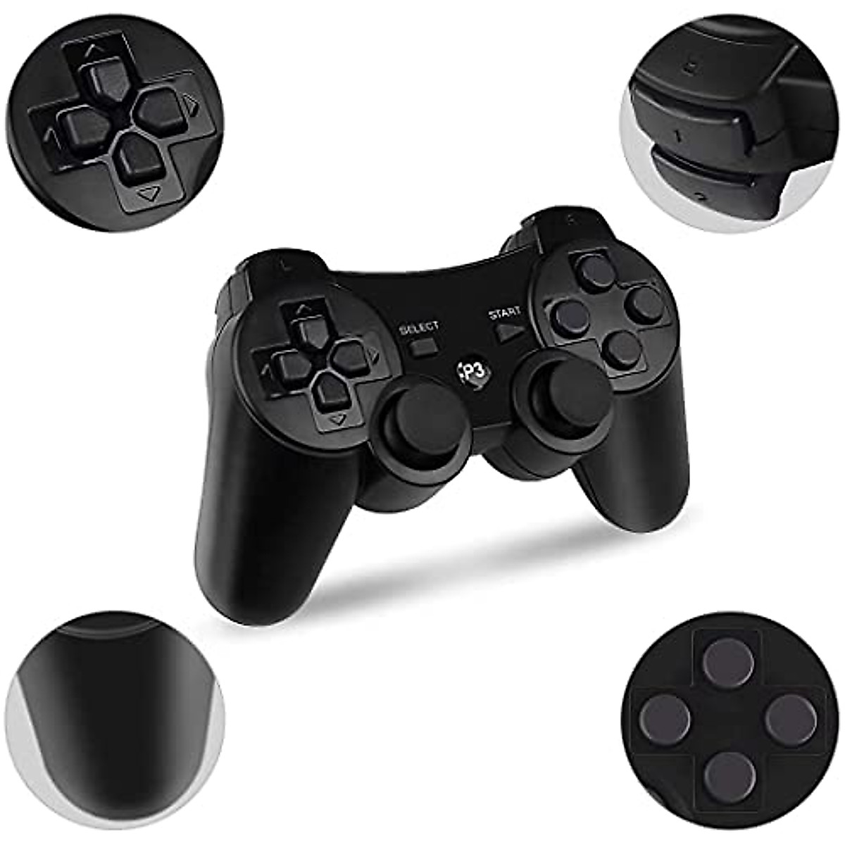 Kolopc Wireless Controller Compatible for PS3 Console, Double Vibration, 6-Axis Gyro Sensor, Upgraded Joystick Motion Gamepad with Charging Cable (Black Skull and Galaxy)