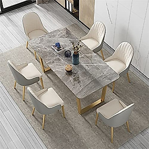 LAKIQ Modern Rectangle Dining Table Sintered Stone Small Apartment Kitchen Dining Room Table with Double Pedestal-Table Only (Gray, 55.1" L x 31.5" W x 29.5" H)