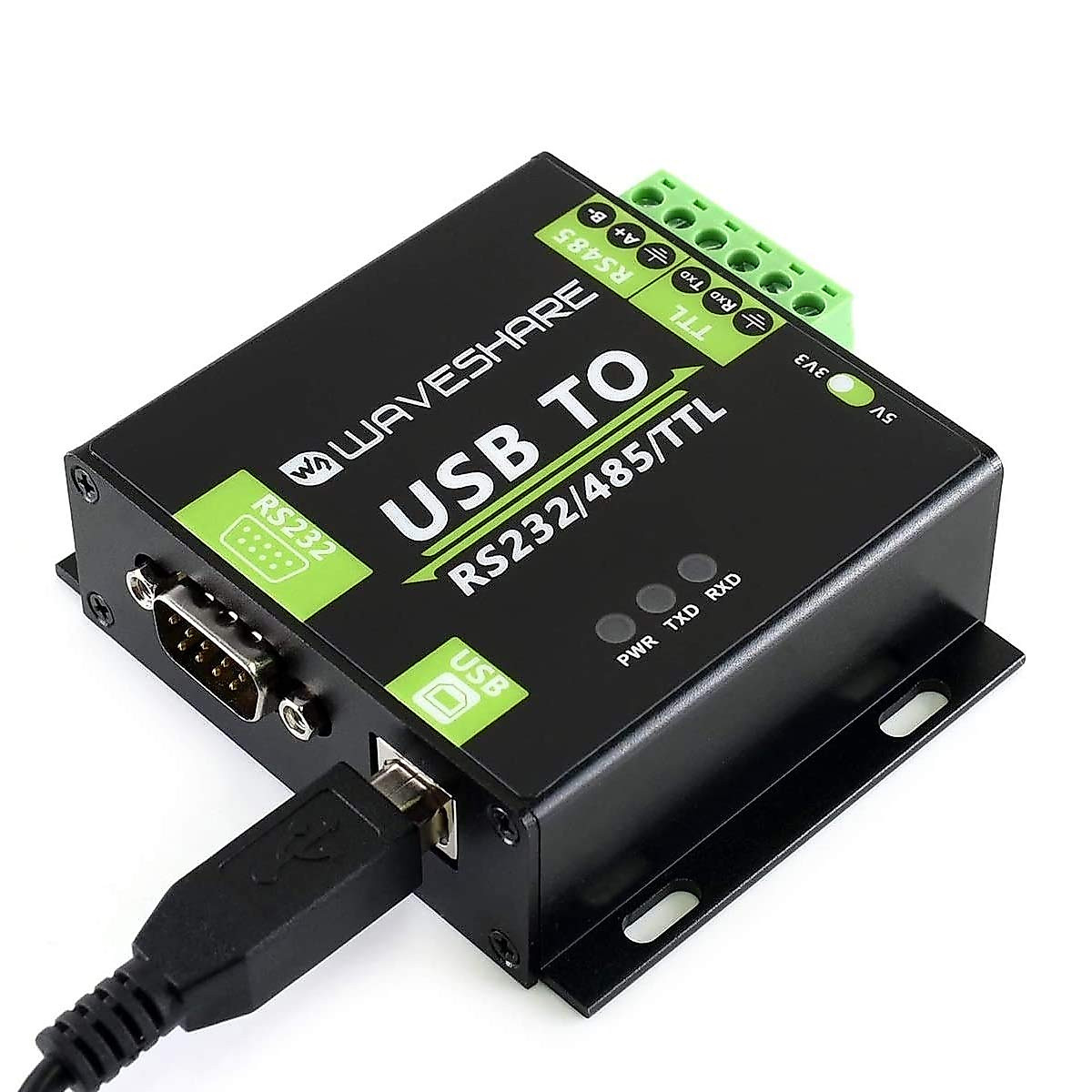 waveshare USB to RS232 / RS485 / TTL (UART) Industrial Isolated Converter with Original FT232RL Inside Aluminium Alloy Enclosure Power/ADI Magnetical Isolation,TVS Diode