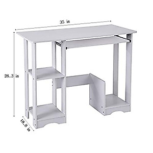 Desktop Home Computer Desk, Modern Minimalist Office Desks Creative Writing Study PC Laptop Table Multipurpose Workstation with Keyboard Tray, Drawer & Shelves for Small Spaces (US Direct, White)