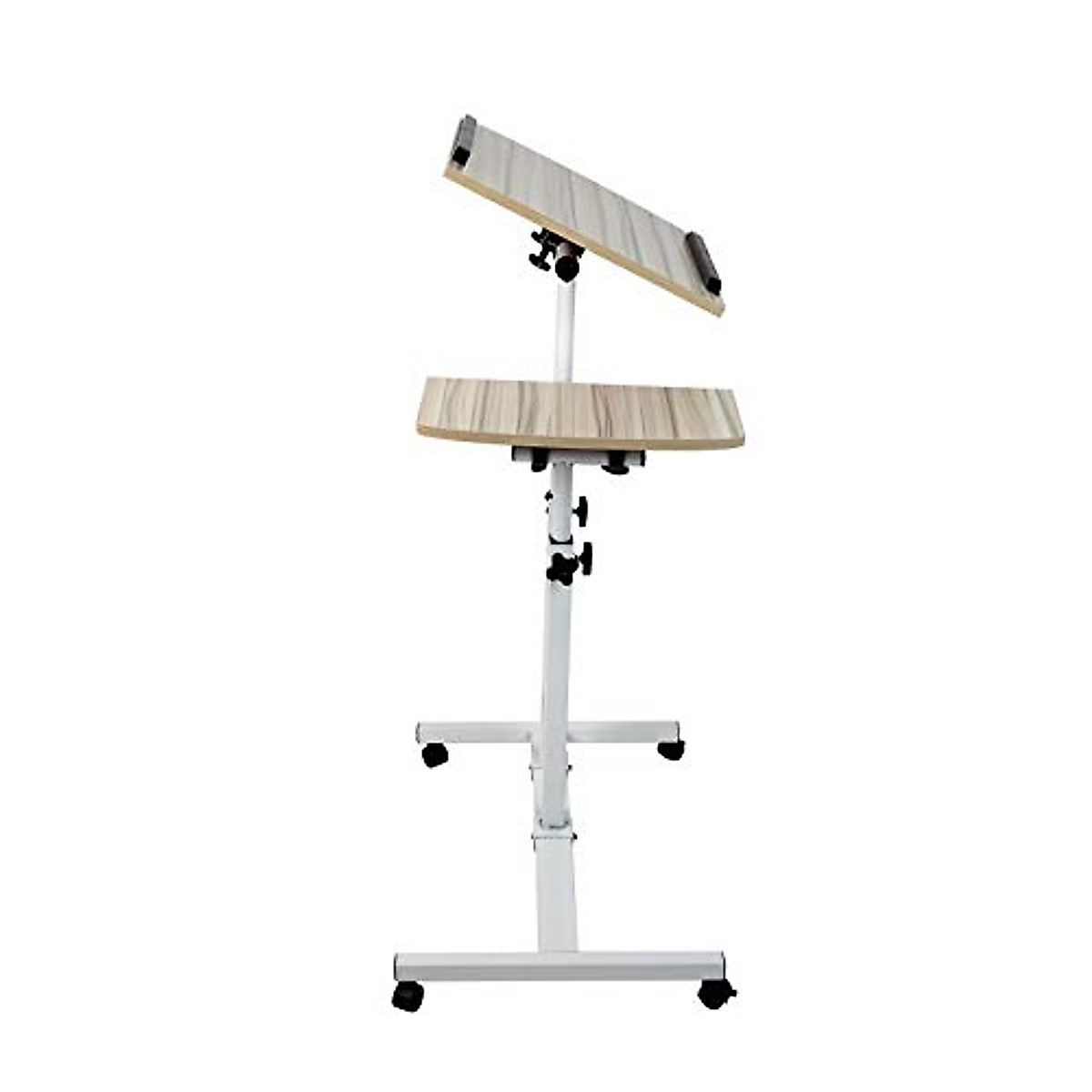 Mind Reader Rolling Standing Desk Home Office Laptop Workstation Locking Wheels Adjustable Angle, White, Wood
