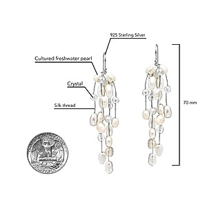 Striking Waterfall Cultured Freshwater White Pearl .925 Sterling Silver Dangle Earrings