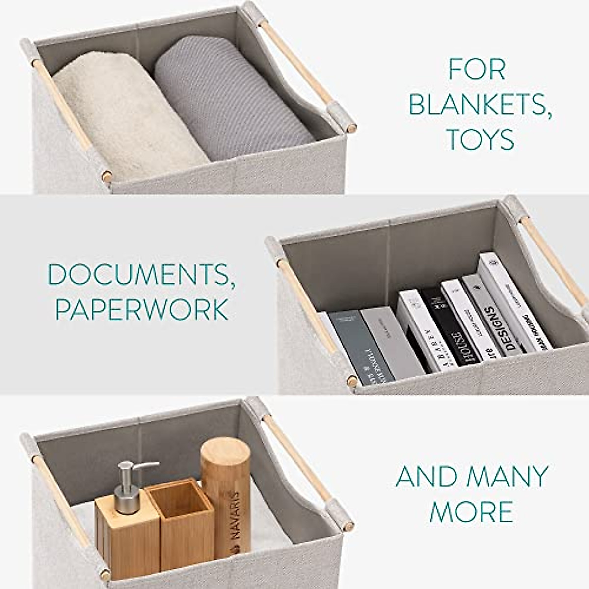 Navaris Foldable Storage Cubes (Set of 4) - 12x12x12 Storage Cube Bins Compatible with Kallax - Storage Bins for Shelf Unit Fabric and Wood Baskets