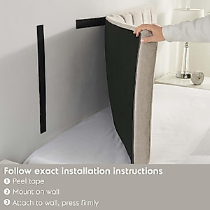 Upholstered Queen Headboard - Easy Assemble Channel Stitched Headboard Queen Size - Wall Mounted Headboard with 3D Soundproof Wall Panels Peel & Stick Floating Headboards for Queen Size Bed - Beige