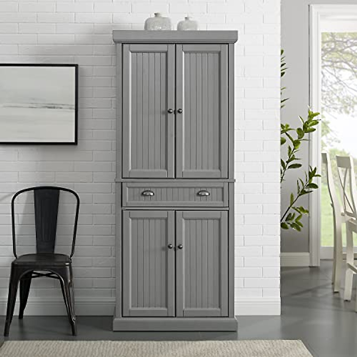 Crosley Furniture Seaside Kitchen Pantry Cabinet, Distressed Gray