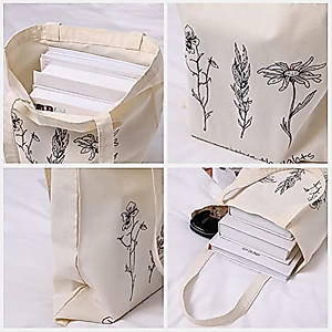 4 Pcs Canvas Tote Bag for Women Floral Cat Mushroom Tote Bags Aesthetic Reusable Shopping Tote Bag for Girls Christmas Gift(Wildflower)