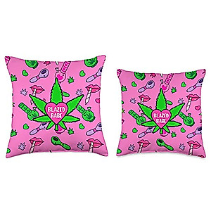 Stoner Aesthetic Throw Pillow Girly Pot Head Merch Girly Weed Stoner Marijuana 420 Gift for Women Throw Pillow, 16x16, Multicolor