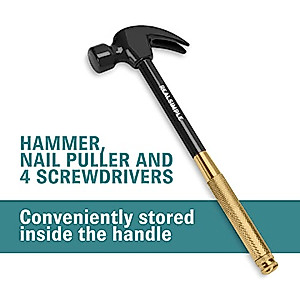 Real Simple All You Need 6-in-1 Hammer and Screwdriver Set | Includes Phillips Head Screwdriver, Flat head Screwdriver and Nail Puller | Ultimate Home Improvement Multi Tool | Gold
