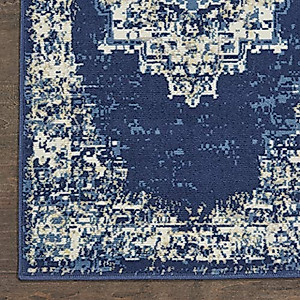 Nourison Grafix Persian Navy Blue 2'3" x 10' Area -Rug, Easy -Cleaning, Non Shedding, Bed Room, Living Room, Dining Room, Kitchen (2x10)
