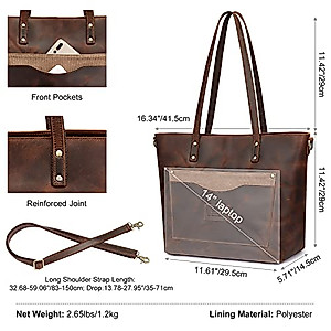 S-ZONE Genuine Leather Tote Bag for Women Vintage Shoulder Purse Work Handbag with Front Pockets