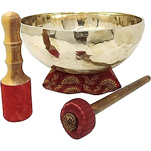 Root and Om Chakra C Note Anitque Hand Hammered Tibetan Meditation Singing Bowl 9.5 Inches - Yoga Old Bowl
