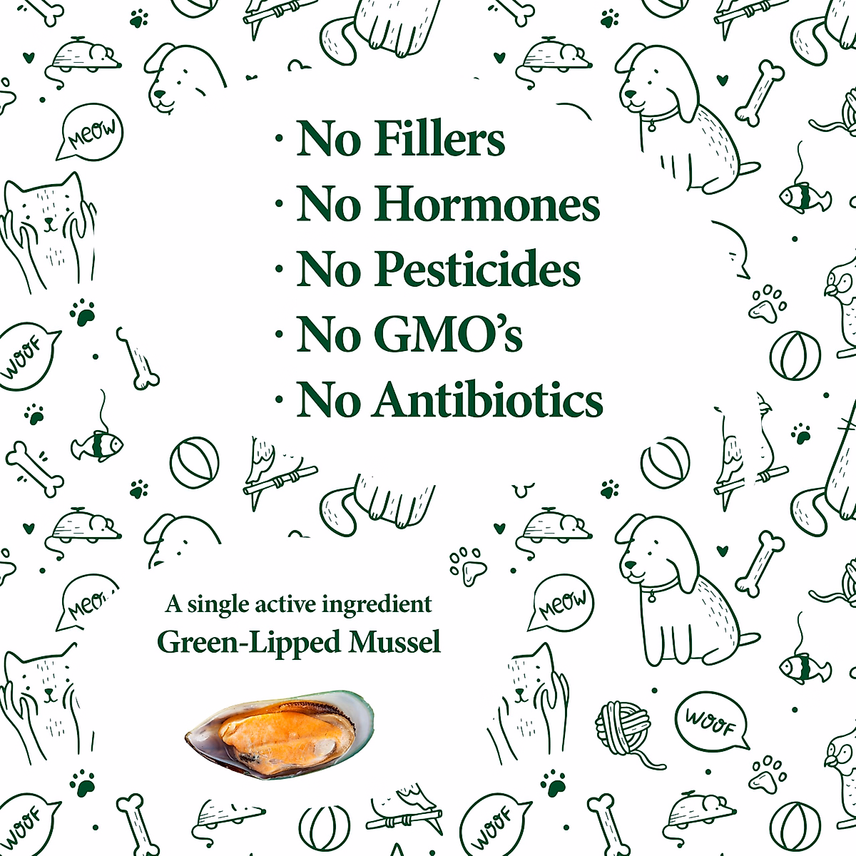 KiwiOrganix NZorganix FlexxiJoints 100% New Zealand Green-Lipped Mussel Powder, Hip & Joint Support Formula for Dogs & Cats, with Glucosamine, Chondroitin 100g (300 Servings)