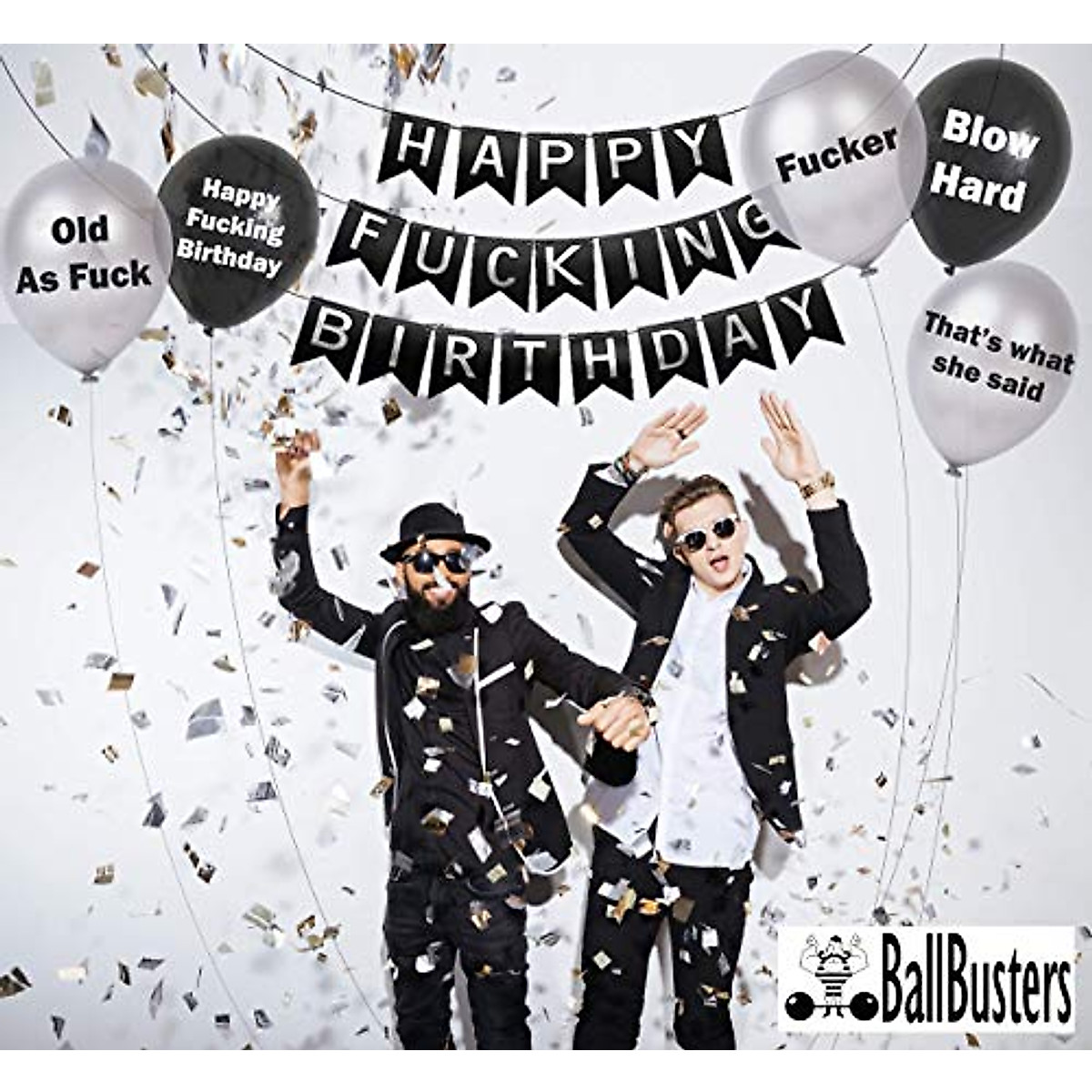 30 pc Funny Adult Birthday Balloons | Gag Gift for a Man Birthday~ Designed by BallBusters, a USA company (30 Black & Silver Balloons)
