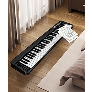 Finger Dance 61 Key Folding Piano Keyboard, Upgrand Imitation Wood Texture Keyboard Portable Piano, Bluetooth & MIDI, Foldable Keyboard Piano for Beginner - Deep Black