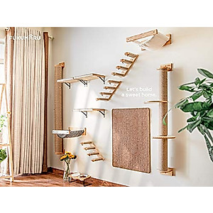 FUKUMARU Cat Climbing Shelf Wall Mounted, Four Step Cat Stairway with Jute Scratching for Cats Perch Platform Supplies