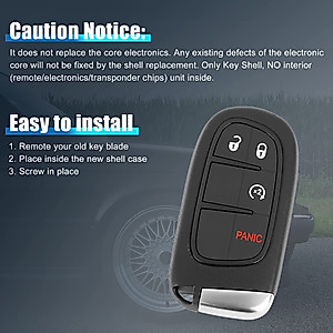 X AUTOHAUX Car Replacement Key Fob Shell Case Black GQ4-54T for Jeep Cherokee 2014-2018 4 Key Button Black