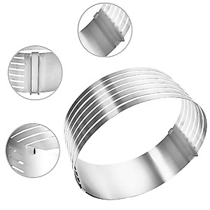 Oranlife Cake Leveler Slicer, Adjustable Round Cake Rings, Cake cutter, 7 Layer Stainless Steel Cake Slicing Accessories, 9.8-12.2 inch