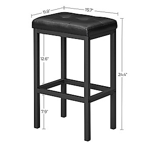 VASAGLE Bar Stools, Set of 2 PU Upholstered Breakfast Stool, 15.7 x 11.8 x 24.4 Inches, Backless, Simple Assembly, Industrial, Dining Room Kitchen Counter Bar, Black Seat and Black Frame ULBC068B81