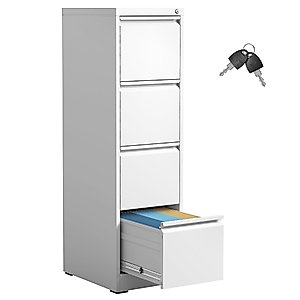 IKIMI 4 Drawer File Cabinet,Metal Filing Cabinets with Lock,White Vertical File Cabinet for Home Office,Heavy Duty Metal Storage Cabinet for A4/Letter/Legal Size File,Assembly Required