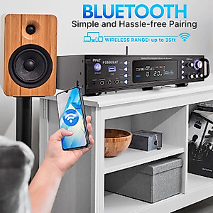Pyle Wireless Bluetooth Home Stereo Amplifier- Hybrid Multi-Channel, 3000W Power Amplifier, Home Audio Receiver System w/ AM/FM Radio,MP3,USB, AUX, RCA, Karaoke Mic in, Rack Mount, Remote- P3301BAT.5