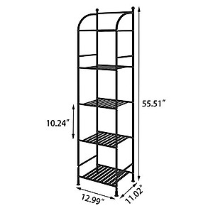 FKUO 5 Tier Bathroom Storage Open Shelf Unit, Free-Standing Metal Corner Rack Shelving for Kitchen, Living Room, Hallway (Black, 5 Tier)