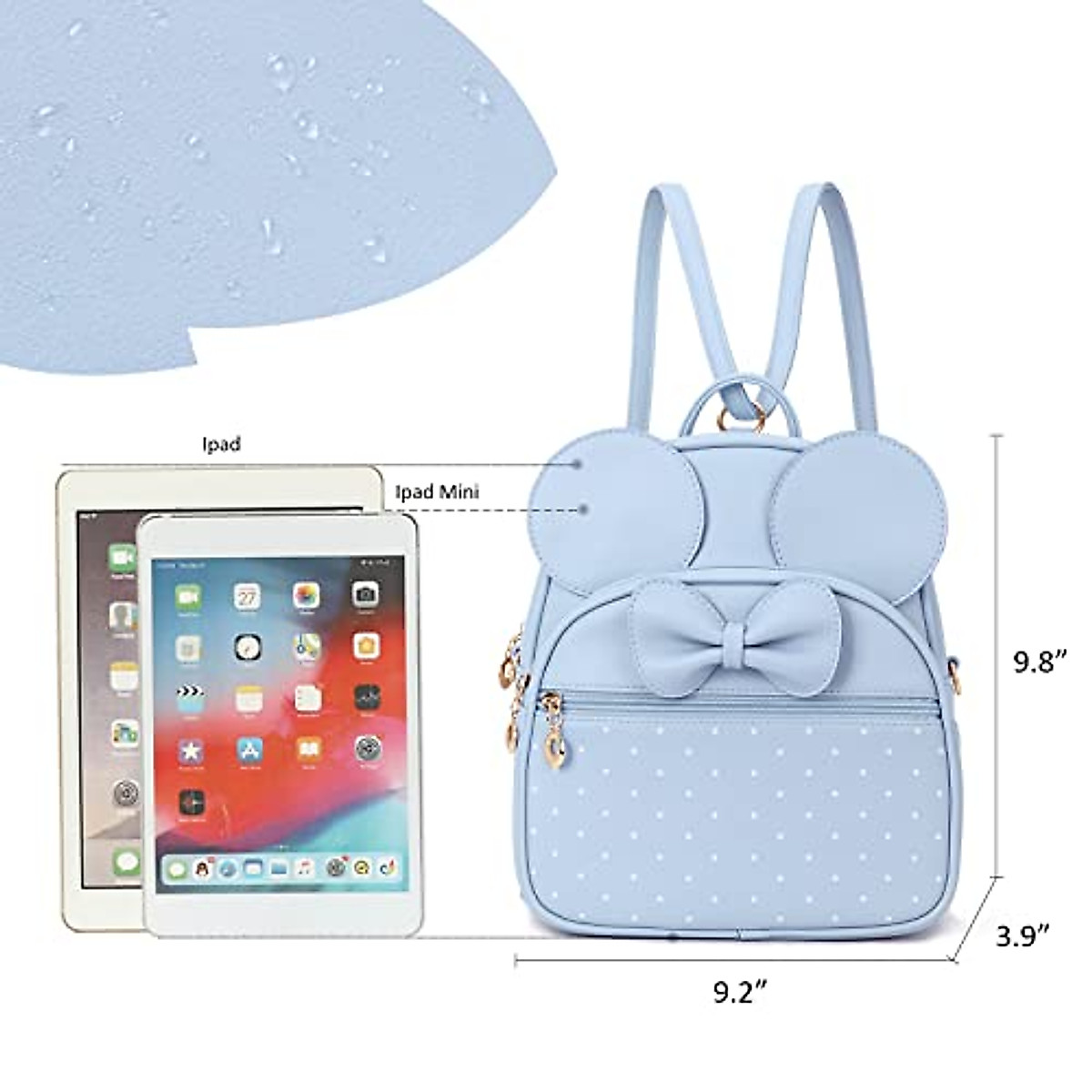 KL928 Girls Mini Backpack Bowknot Polka Dot Cute Daypacks Convertible Shoulder Bag Purse for Women (L.Blue)