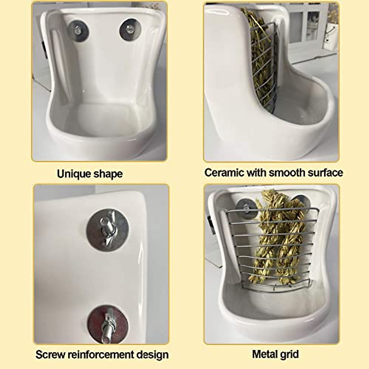 kathson Rabbit Hay Feeders Ceramic Food Bowl Rack Bunny Water Bottles Dispenser Small Animal Chew Twist for Rabbit Guinea Pig Chinchillas Hamsters