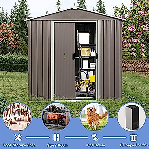 Outdoor Storage Shed 8 x 4 FT, Waterproof Galvanized Steel Storage House, All Weather Metal Shed with Lockable Door, Tool Shed Outdoor Storage for Garden, Patio, Backyard, Lawn (Brown)
