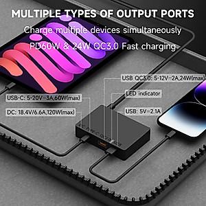 TWELSEAVAN Portable Solar Panel for Power Station, 120W Foldable Solar Charger with QC3.0/PD60W/DC 4 Outputs for Phone Tablet, Camping Outdoors RV