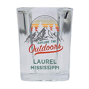 R and R Imports Laurel Mississippi Explore the Outdoors Souvenir 2 Ounce Square Base Liquor Shot Glass