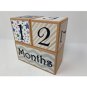 Wood Baby Milestone Age Photo Blocks Set Track Weeks, Months and Years Perfect Baby Shower Present