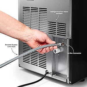 HIGHCRAFT 48847 Lead-Free Stainless Steel Braided Ice Maker Supply Line with Two 1/4'' Fittings on Both Ends, 300