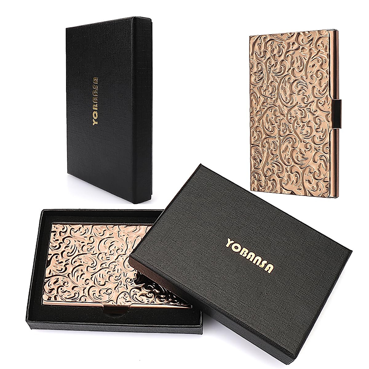 YOBANSA Stainless Steel Sculpture Rose Gold Business Card Holder Credit Card Holder Name Card Case Business Card Case for Men and Women (Rose gold 02)