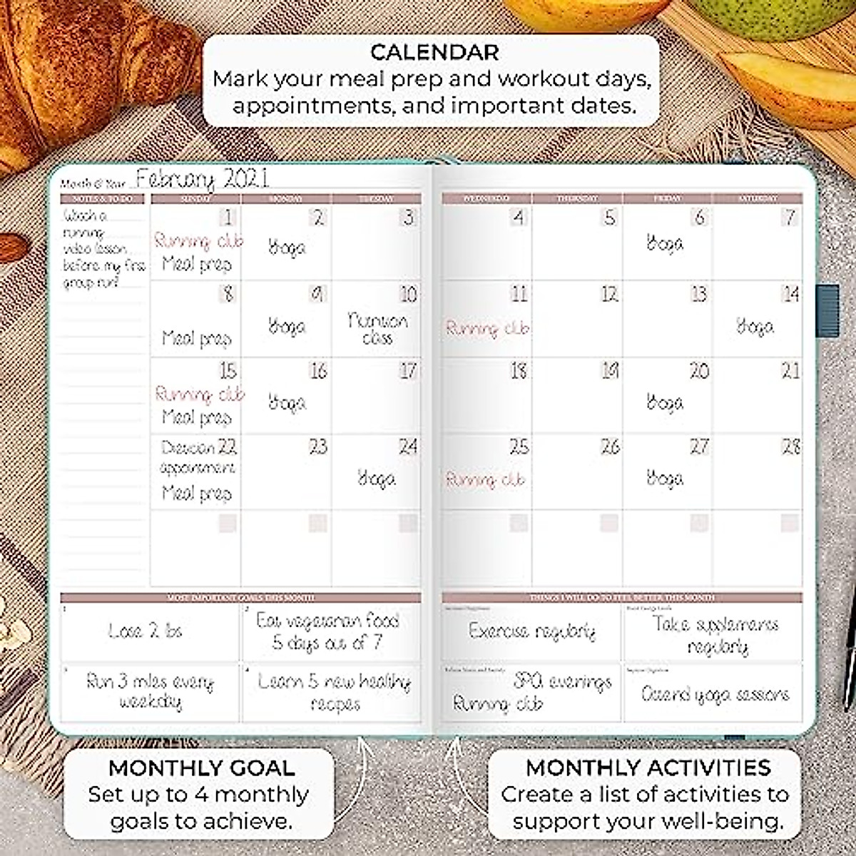 Legend Meal Planner – Weekly Meal Prep & Nutrition Journal with Grocery List & Weight Loss Tracker – Diet & Wellness Diary Log – Undated 12-Month Food Notebook – Hardcover, A5 Size (Aquamarine)