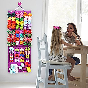 Hair Bow Holder, Bow Organizer for Girls with 27 Ribbons, Hair Clip Holder Organizer, Headband Holder for Baby Girls, Kids Hair Accessories Organizer (Purple)