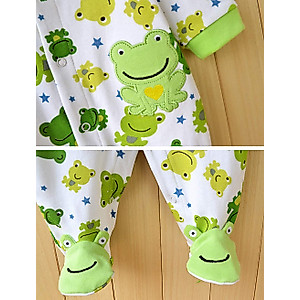 Feidoog Baby Footed Cotton Long Sleeve Romper Animal Printed Jumpsuit Sleeper Sleep and Play,Frog,3-6M