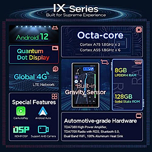 XTRONS Universal Double Din Car Stereo, Android 12 Octa Core 8GB+128GB Car Radio, 10.1 Inch Rotatable QLED IPS Touch Screen GPS Navigation for Car Bluetooth Head Unit DSP Car Play Android Auto 4G LTE