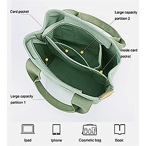 KRAEK Large Capacity Multi-Pocket Handbag Women's Canvas Tote Purses Crossbody Bag Vintage Tote Bags for School College(A-Green,Long Shoulder Straps)