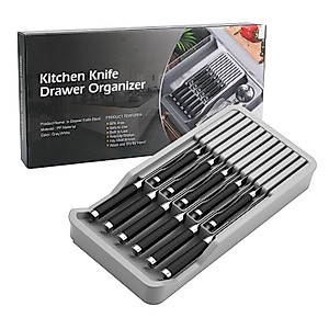 Knives Holder - Cutlery Tray Organizer, Knife Block for Drawer | Knife Holder for Drawer with Expandable Features, Compact Knives Holder for Drawer Storage, Expandable Cutlery Tray for Kitchen, Gray