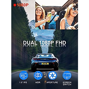 Dual Dash Cam 1080P, Dash Cam Front and Inside, Dash Camera for Cars with 32GB SD Card, Infrared Night Vision, 1.5 inch IPS Screen, Loop Recording, Accident Lock, WDR, Parking Monitor for Taxi Driver