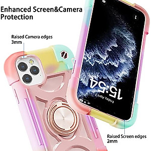 MARKILL Compatible with iPhone 11 Pro Max Case 6.5 Inch with 360°Rotate Ring Stand, Military Grade Drop Protection Full Body Rugged Heavy Duty Case 3 in 1 Protective Durable Cover. (Rainbow Pink)