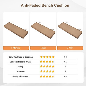 PATIOASIS Patio Sofa Cushion 54inch Water-Resistant Outdoor Bench Cushion for Patio Furniture Fade-Resistant Beige Long Seat Cushion with Tie